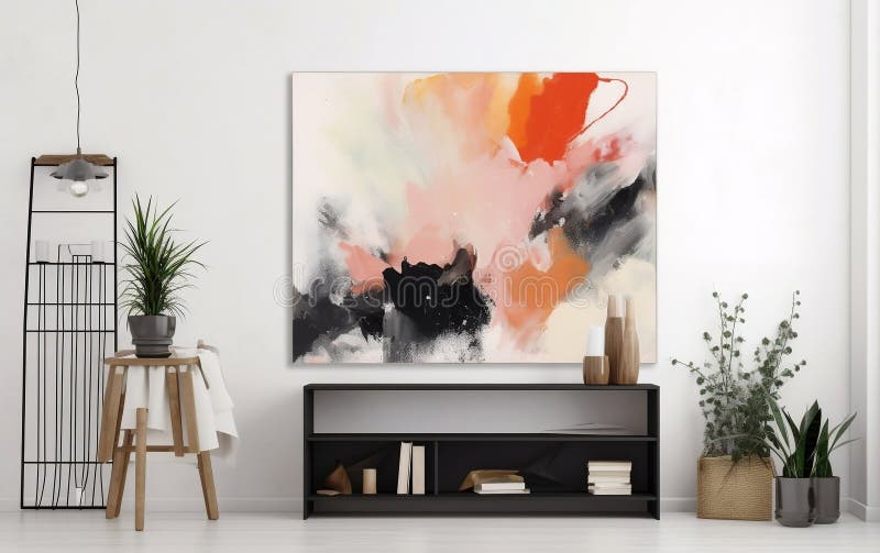 Single Abstract Art Painting on a Plain White Wall. Generative AI Stock ...