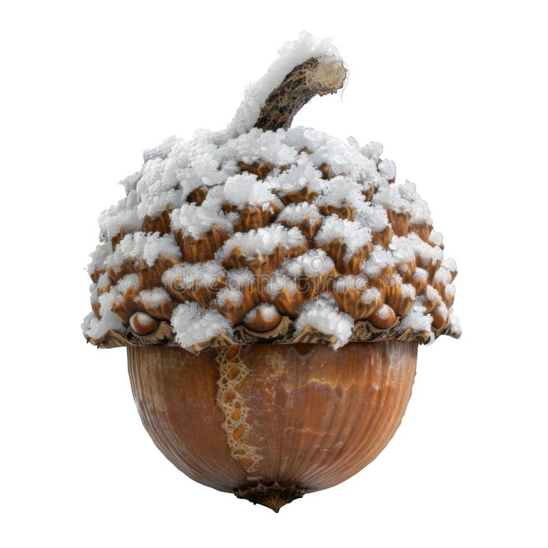 A Single Acorn Covered in Frost Stock Photo - Illustration of white ...