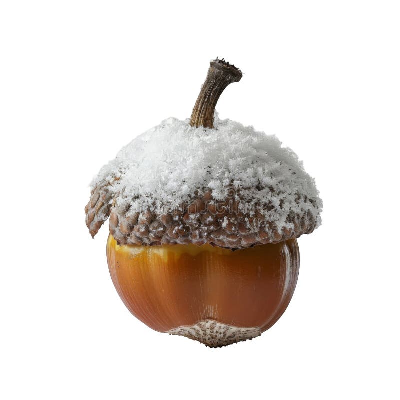 A Single Acorn Covered in Snow Against a Black Background Stock Image ...