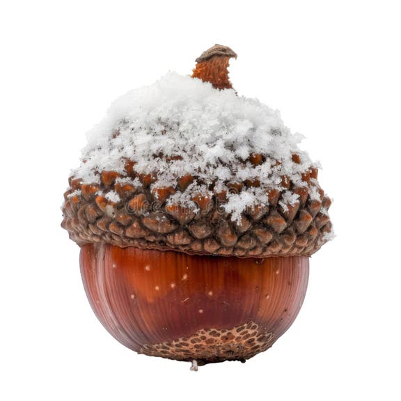 A Single Acorn Covered in Snow on a White Background Stock Image ...