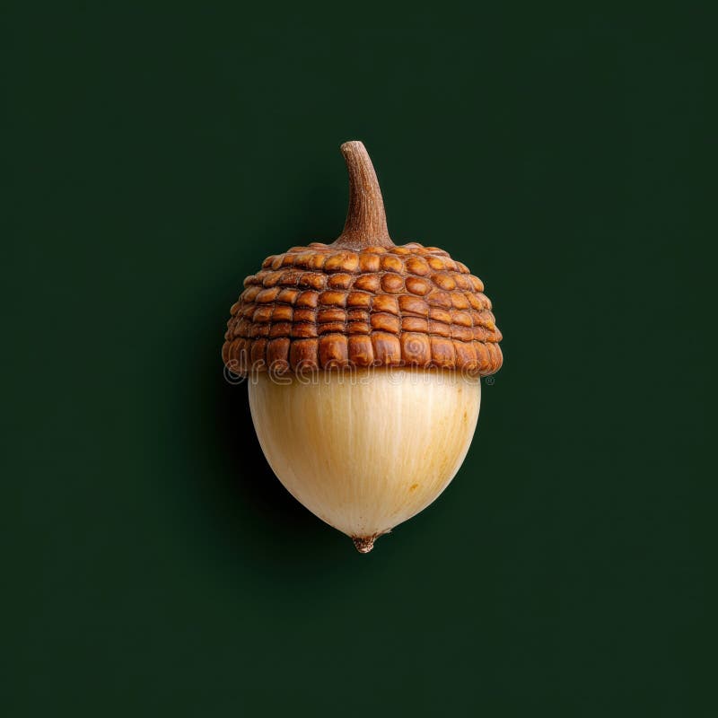 Single Acorn with Textured Brown Cap on Green Background Stock ...