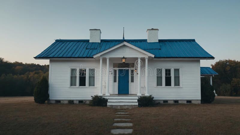 Single Aesthetic White House with Blue Roof Ai Generated Stock ...