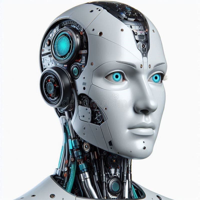 Single AI Robot Human Head Prototype on White Background. Stock ...