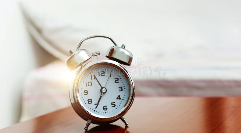 Alarm Clock on Night Table at Bed Stock Photo - Image of copy, house ...