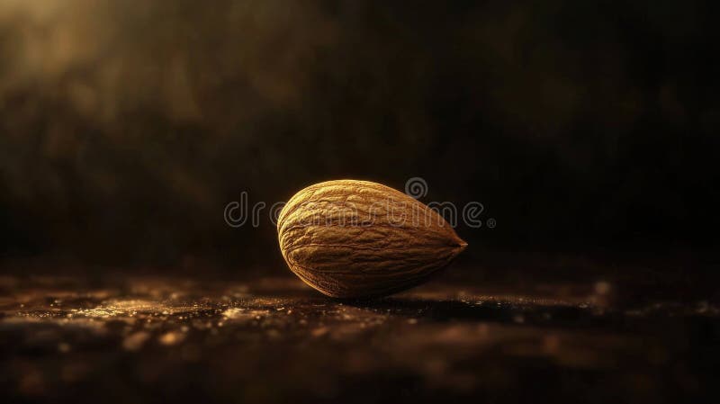 Single Almond Nut in a Dark Earthy Setting Illuminated by Sunlight ...