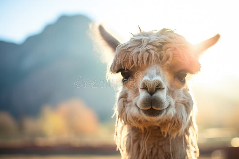Single Alpaca with Mountain Backdrop in Sunlight Stock Image - Image of ...