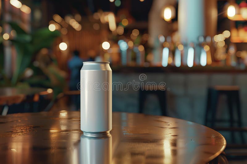 Single Aluminum Soda Can on Wooden Table, Modern Interior Stock ...