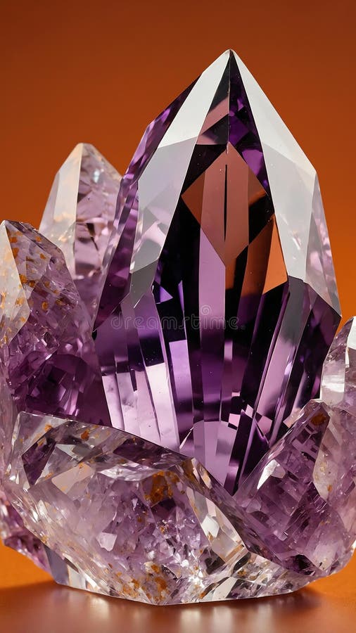 A Single Amethyst Crystal is Featured on a Pure Orange Ai Generated ...