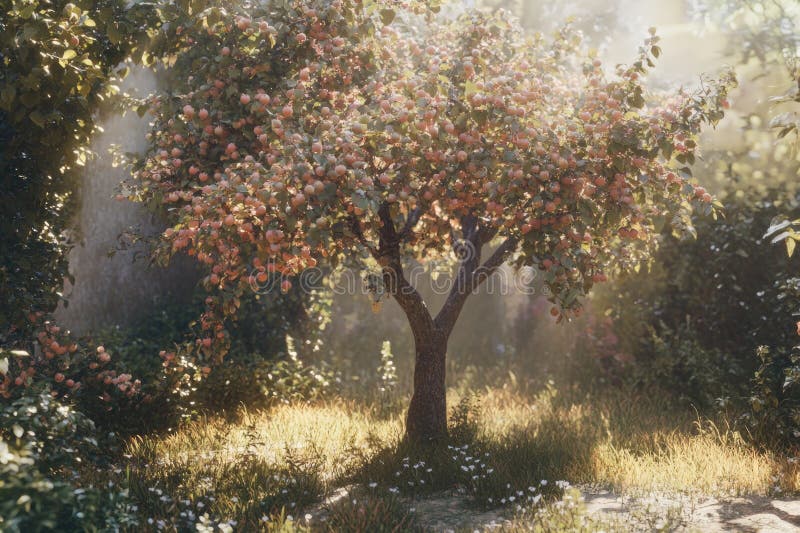 Single Apple Tree Stands Tall Green Field Stock Photos - Free & Royalty ...