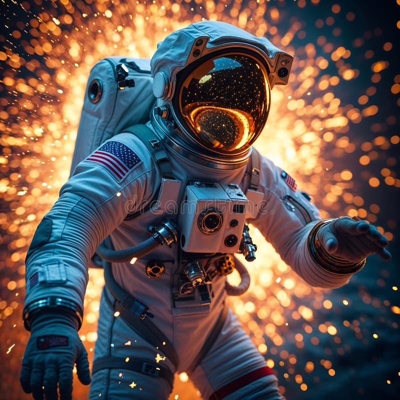 Dynamic Astronaut in Space Suit Reaching Out in Immersive Style Stock ...