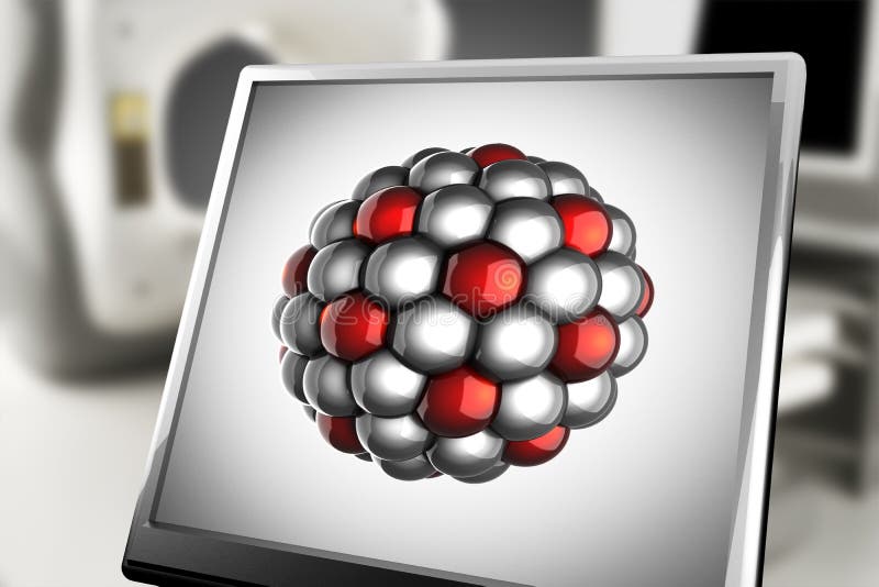 A Single Atom Scientific Illustration on Monitor in Laboratory Stock ...
