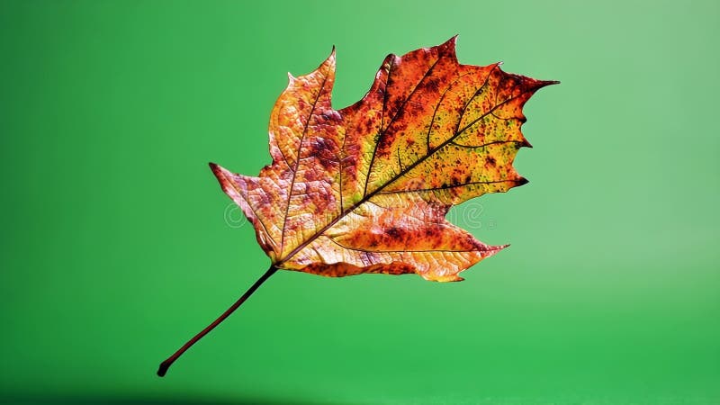 Single Autumn Leaf Falling Down on Green Screen Background Stock ...