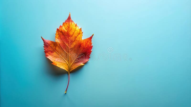 Single Autumn Leaf on a Light Blue Background. a Vibrant Image Perfect ...