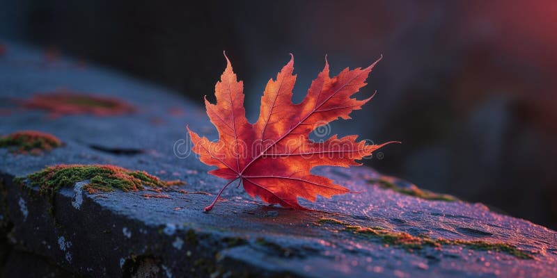A Single Autumn Leaf Resting on Rough Dark Stone Surface Stock Image ...