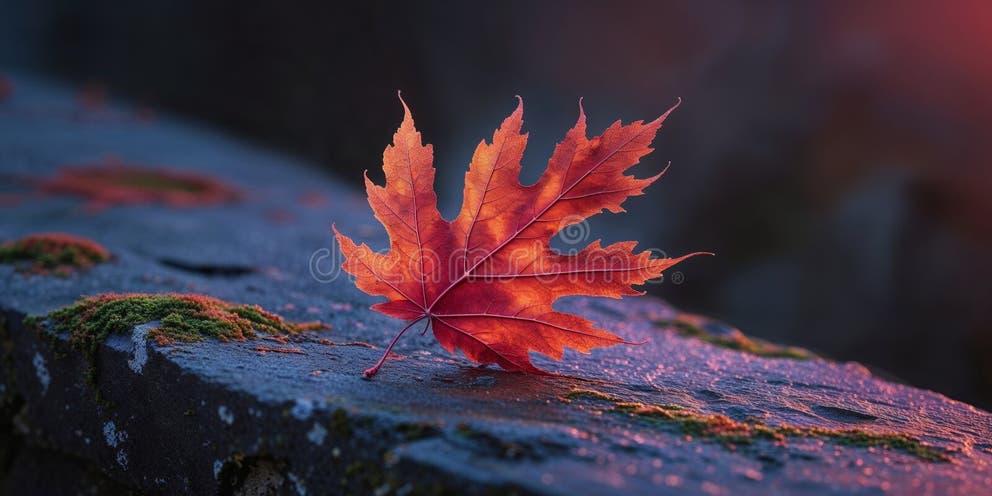 A Single Autumn Leaf Resting on Rough Dark Stone Surface Stock Image ...