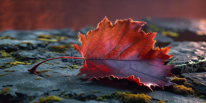 A Single Autumn Leaf Resting on Rough Dark Stone Surface. Stock Image ...