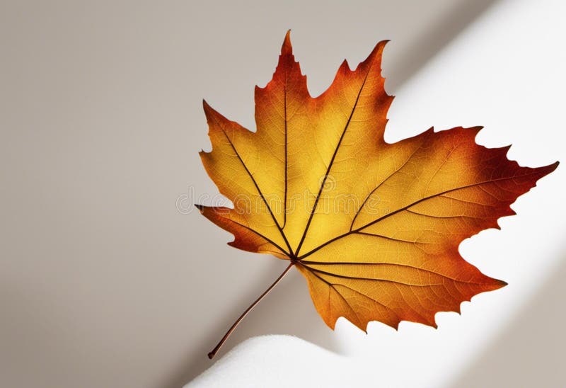 A Single Autumn Leaf is Shown Against a Wall in a Bright Sunlight Stock ...