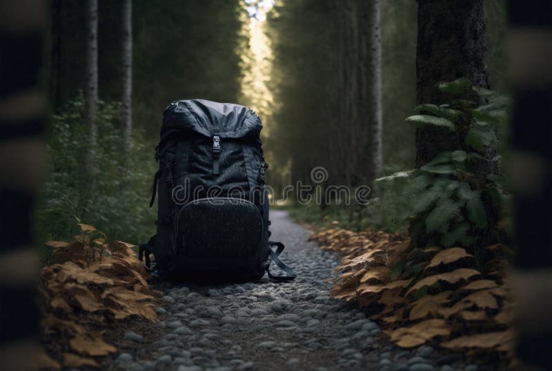 Single Backpack in the Middle of Nowhere on a Lonely Road or Path in ...