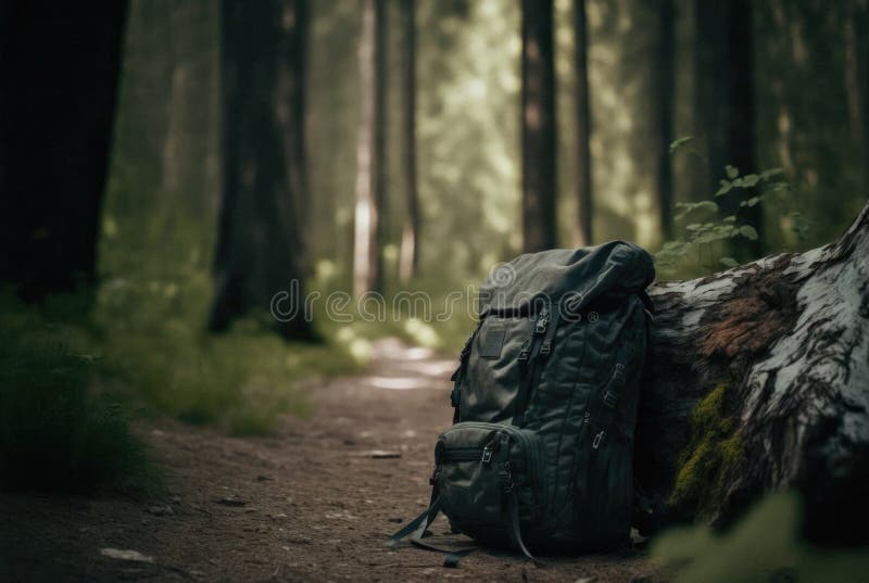 Single Backpack in the Middle of Nowhere on a Lonely Road or Path in ...