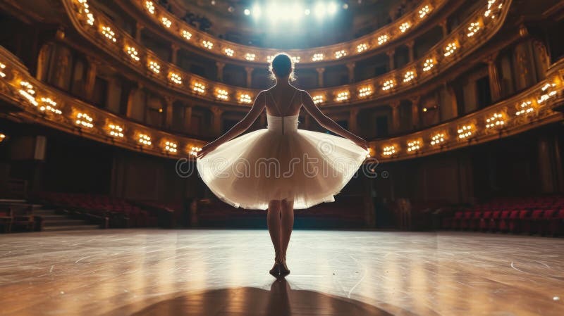 Single Balet Dancer Dance on Empty Stage of Big Opera Theatre Stock ...