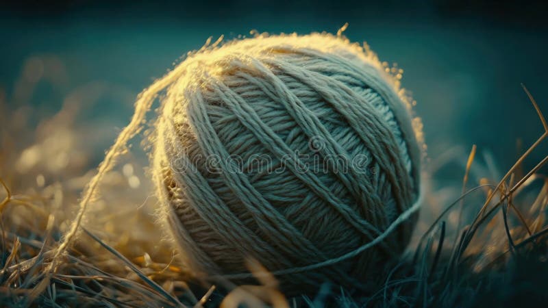 A Single Ball of Yarn is Sitting on the Grass, Waiting for Use Stock ...