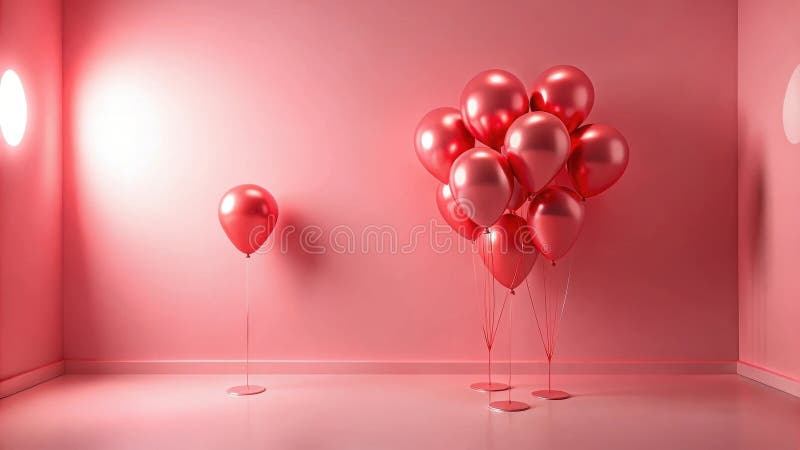 A Single Balloon and a Cluster of Balloons in a Pink Room. Generative ...