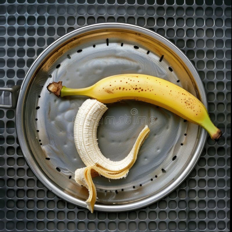 A Single Banana Sits on Top of a Metallic Cooking Pan Stock Photo ...