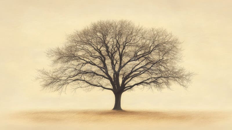 Single Bare Tree in Beige Field Stock Illustration - Illustration of ...