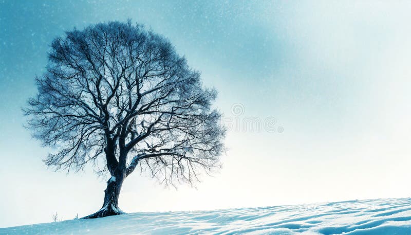 Single Bare Tree on Snowy Landscape while it Snows - Generative Ai ...