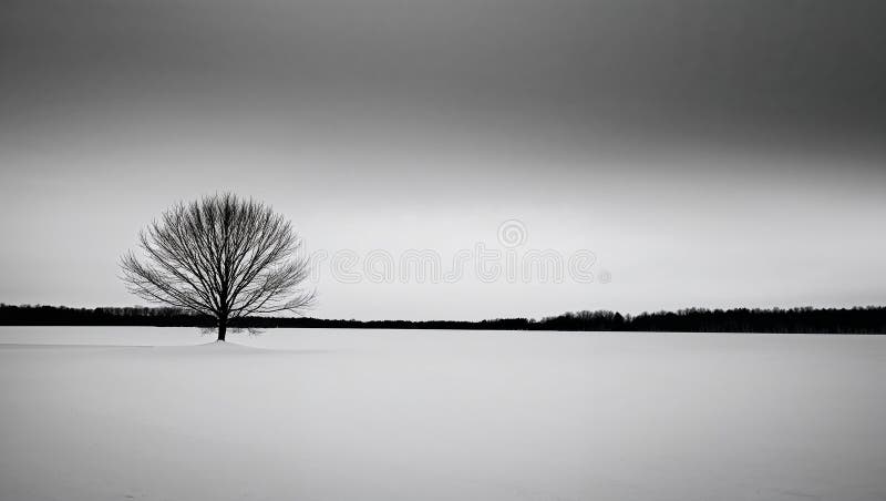 Single Bare Tree Standing Alone in a Vast Snowy Winter Field Stock ...