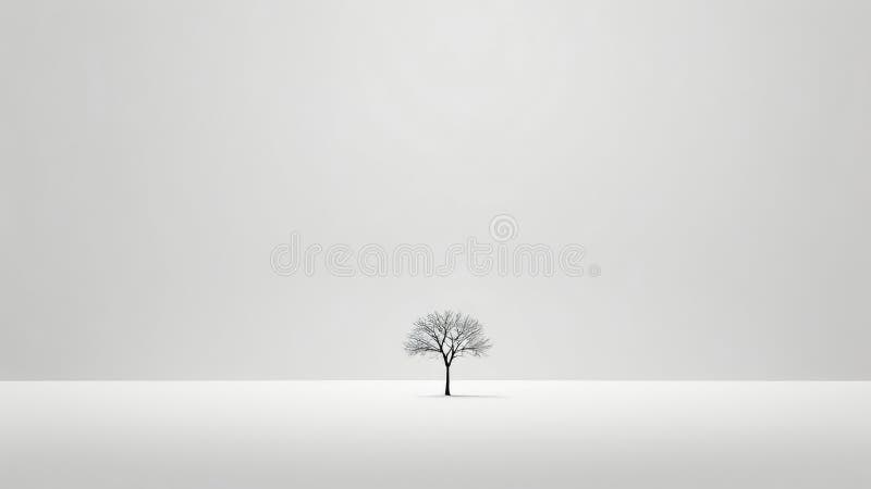 A Single Bare Tree Stands Tall Against a Stark White Backdrop Stock ...