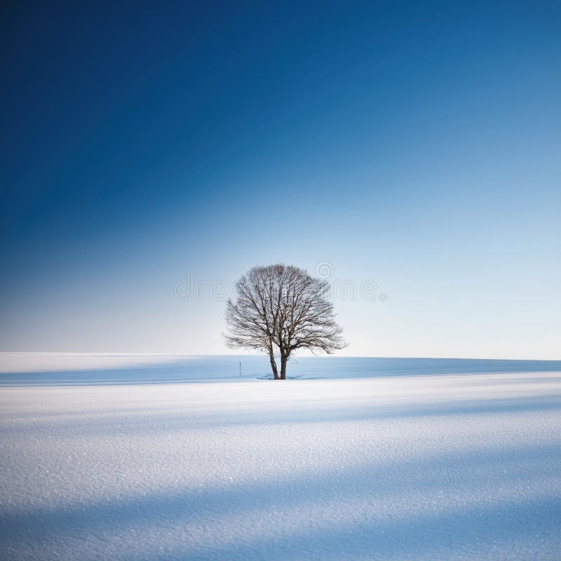 Single Bare Tree in Winter Landscape Stock Illustration - Illustration ...