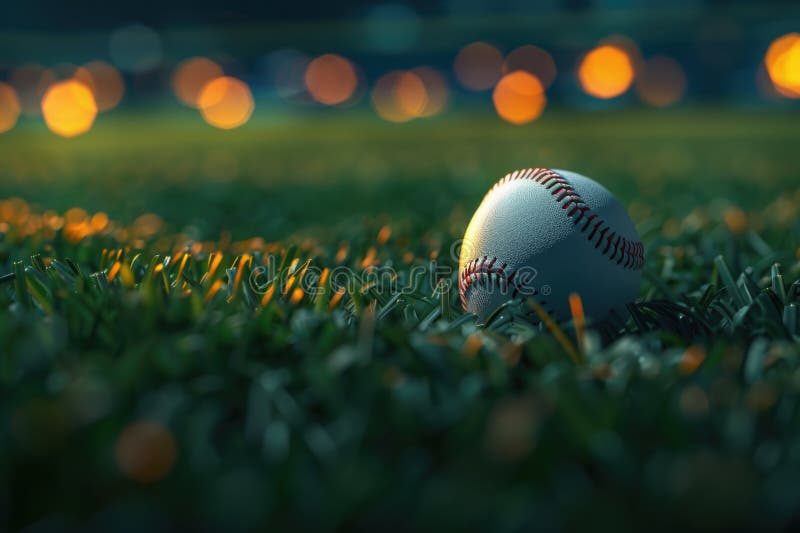 A Single Baseball Sits Atop a Vibrant Green Grassy Area Stock Image ...