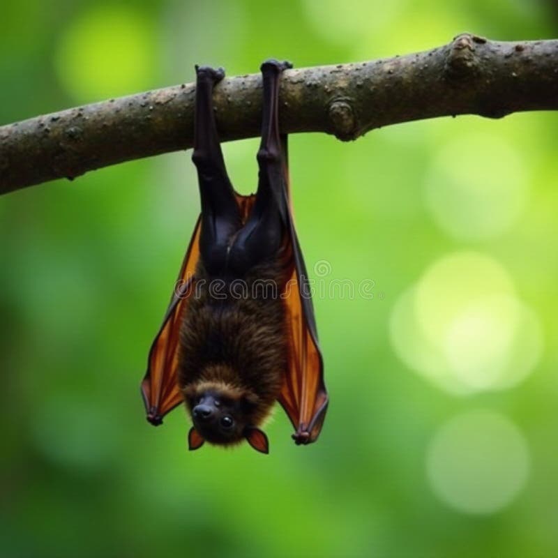 A Single Bat Hanging Upside Down from a Tree Branch, Bat Hanging ...