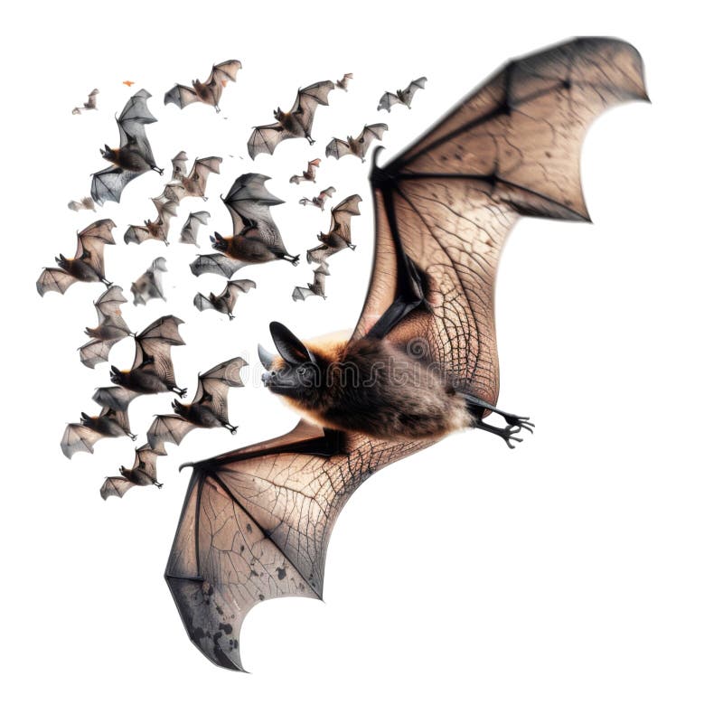 A Single Bat Leading a Flock of Bats in Flight Stock Illustration ...