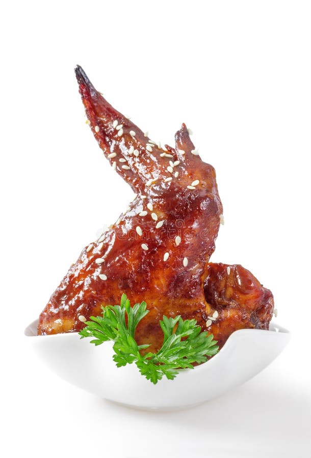 Single BBQ Chicken Wing on White Stock Image - Image of wings, sauce ...