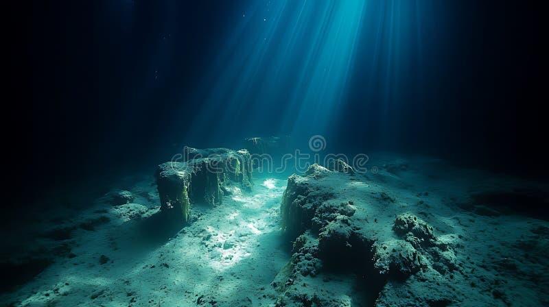 A Single Beam of Light Pierces through the Dark Ocean Water ...