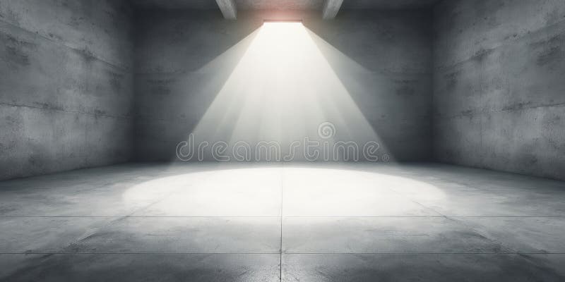 A Single Beam of Light Shines in a Dark Concrete Room Stock ...