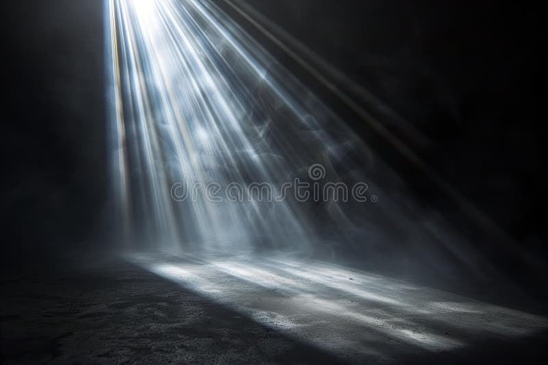 A Single Beam of Light Shining Down on Black Background, Rays Coming ...