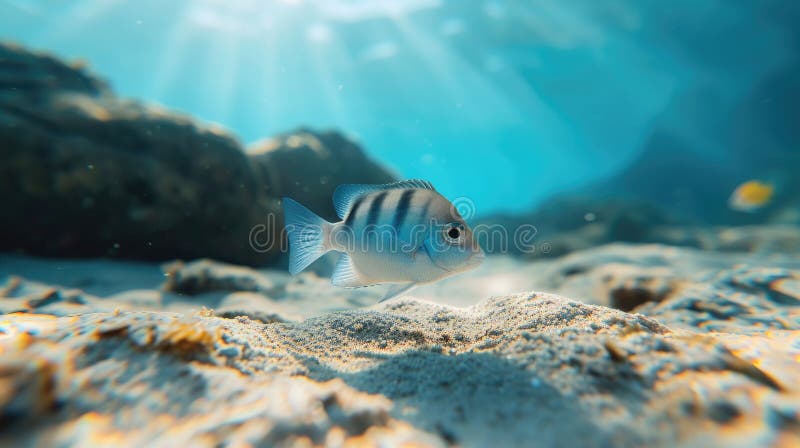 Single Beautiful Tropical Fish in Shallow Water of Coral Reef Stock ...