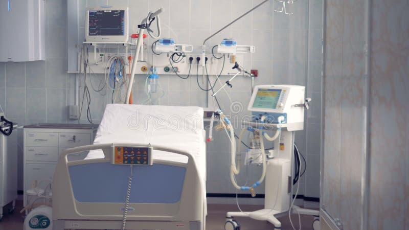 Single Bed and Elements of Life-support System in a Hospital Room Stock ...