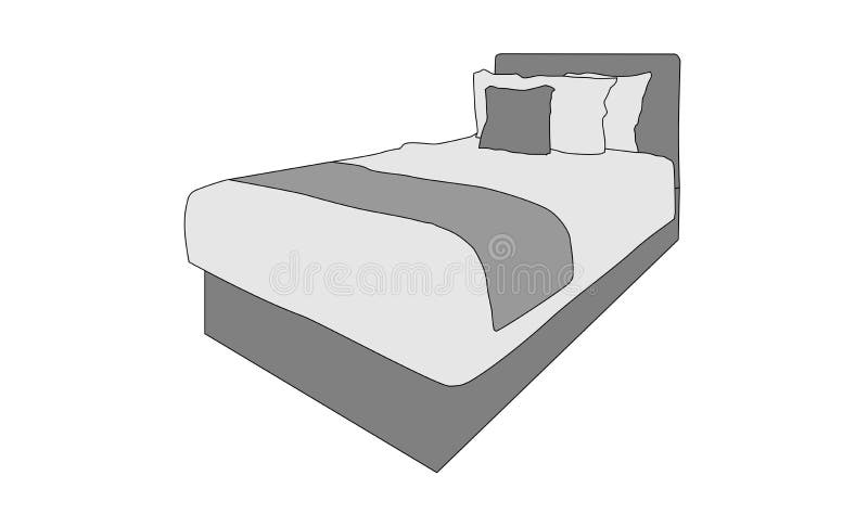 Single Bed with Pillows, Mattress, Vector Line Illustration Stock ...