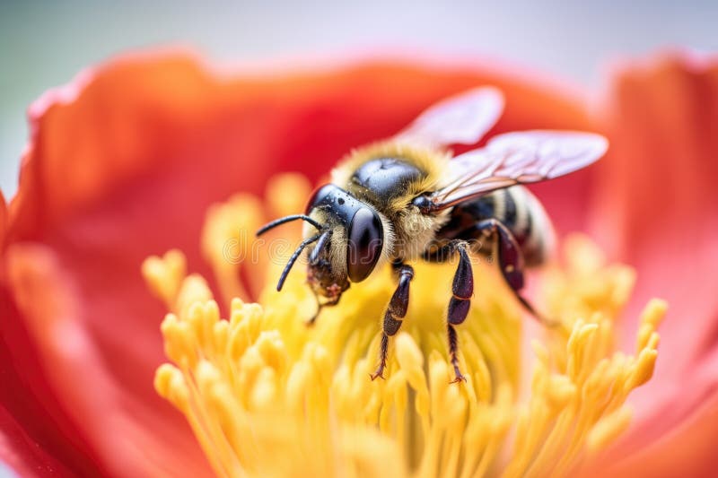 Single Bee on a Bright Red Poppy Stock Illustration - Illustration of ...