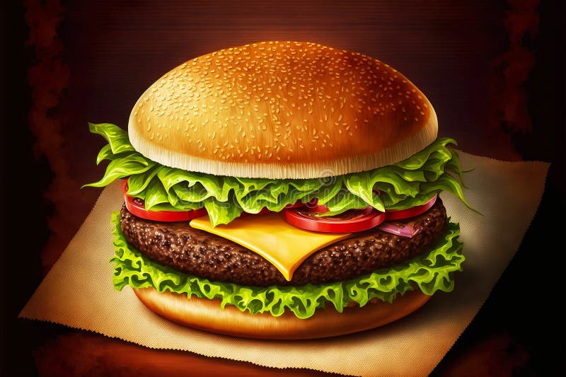 Single Beef Burger with Golden Bun and Fresh Lettuce Leaves Stock ...