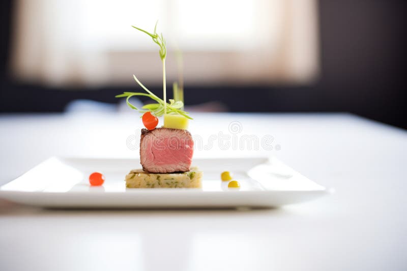 Single Beef Slider on a White Plate, Simple Presentation Stock Image ...