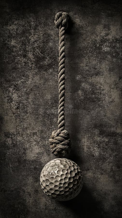 A Single Beige Ball is Suspended by a Thin String in a Dark Environment ...