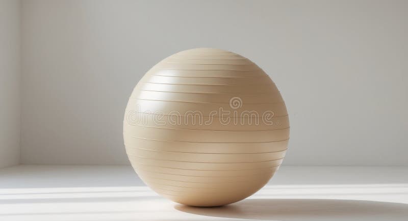 A Single Beige Exercise Ball Rests on a White Surface Stock Photo ...