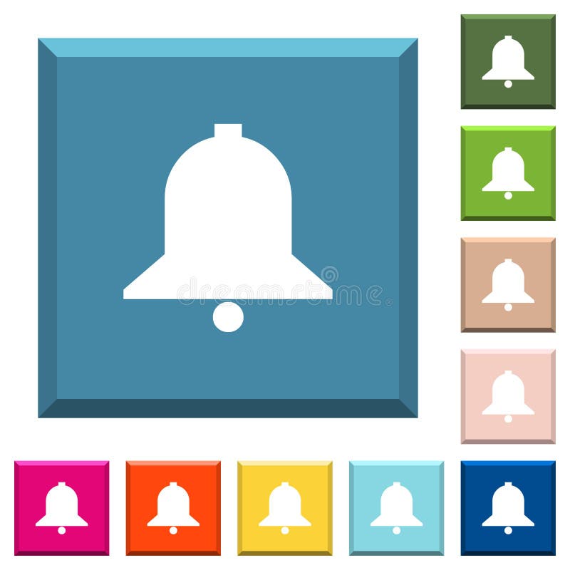 Single Bell White Icons on Edged Square Buttons Stock Vector ...