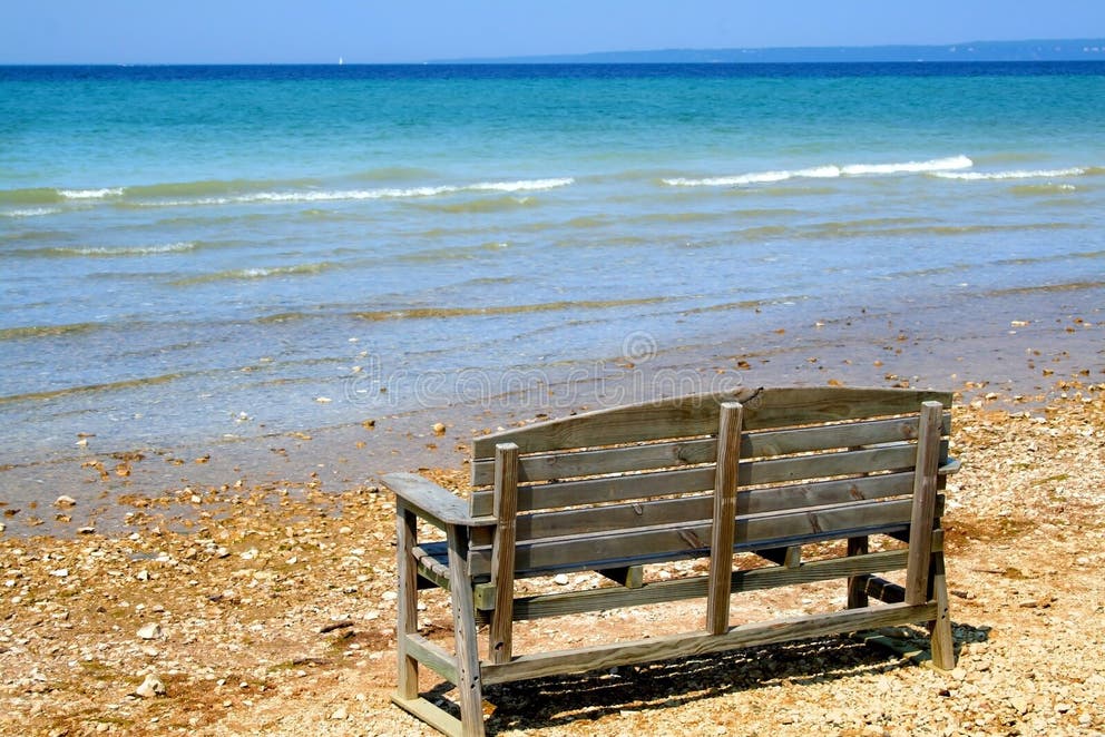 Single Bench by Lake stock image. Image of beach, wave - 3034873