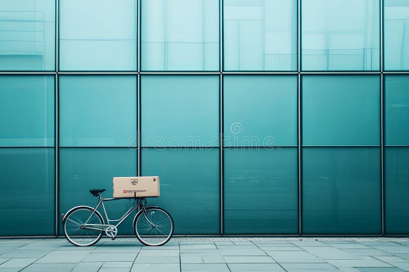 A Single Bicycle with a Delivery Box Attached, Parked beside a Modern ...